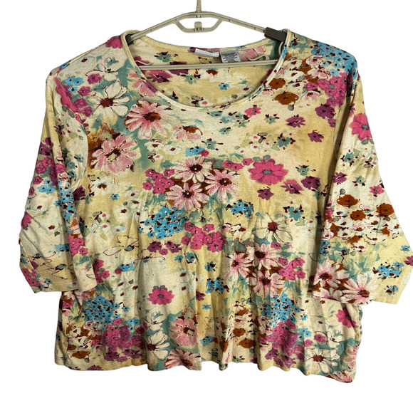White Stag | Tops | White Stag Top Women Plus 4x Yellow Pink Blue Floral Long Sleeve Cotton Flaw ...